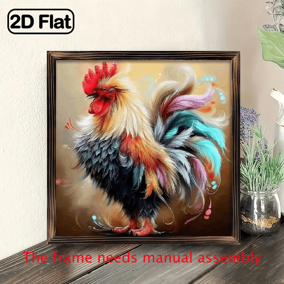 8-inch 2D flat "Colorful Tail Chicken" theme wooden frame painting ...