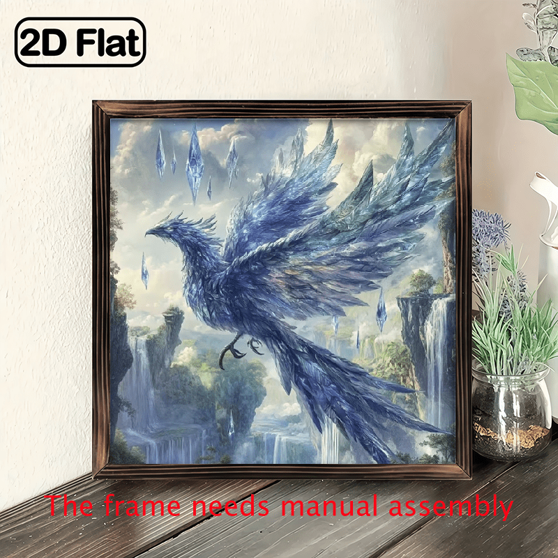 An 8-inch 2D flat "Crystal Phoenix" themed wooden frame painting ...