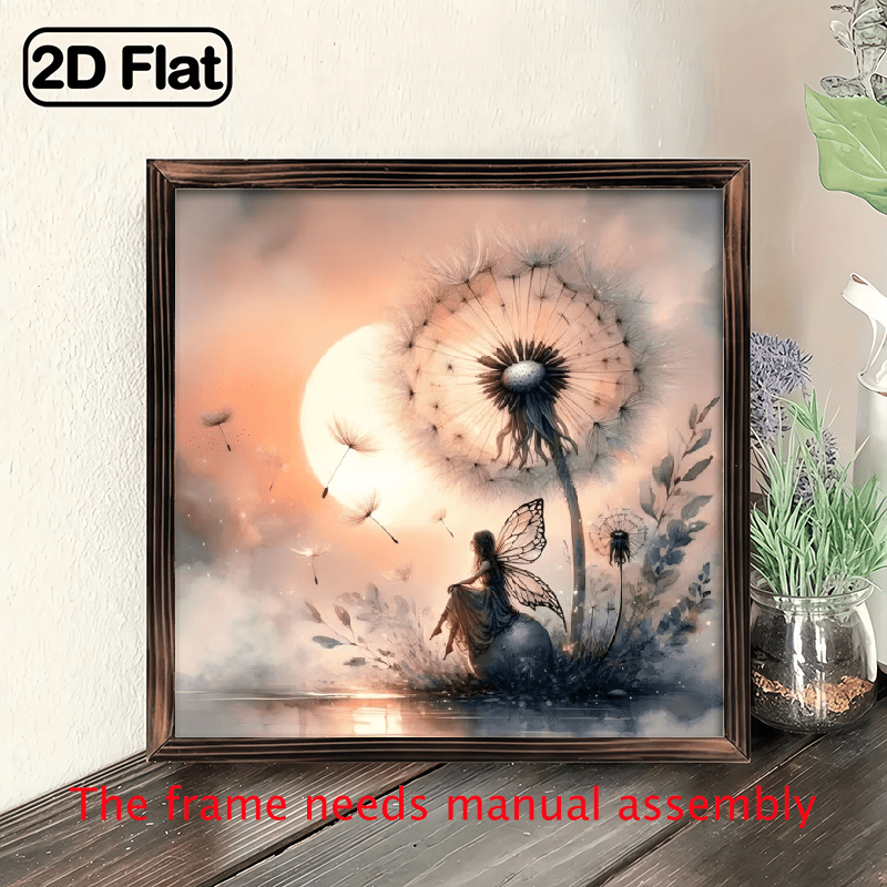 8-inch 2D flat "Dandelion Fairy" theme wooden frame painting. Suitable ...