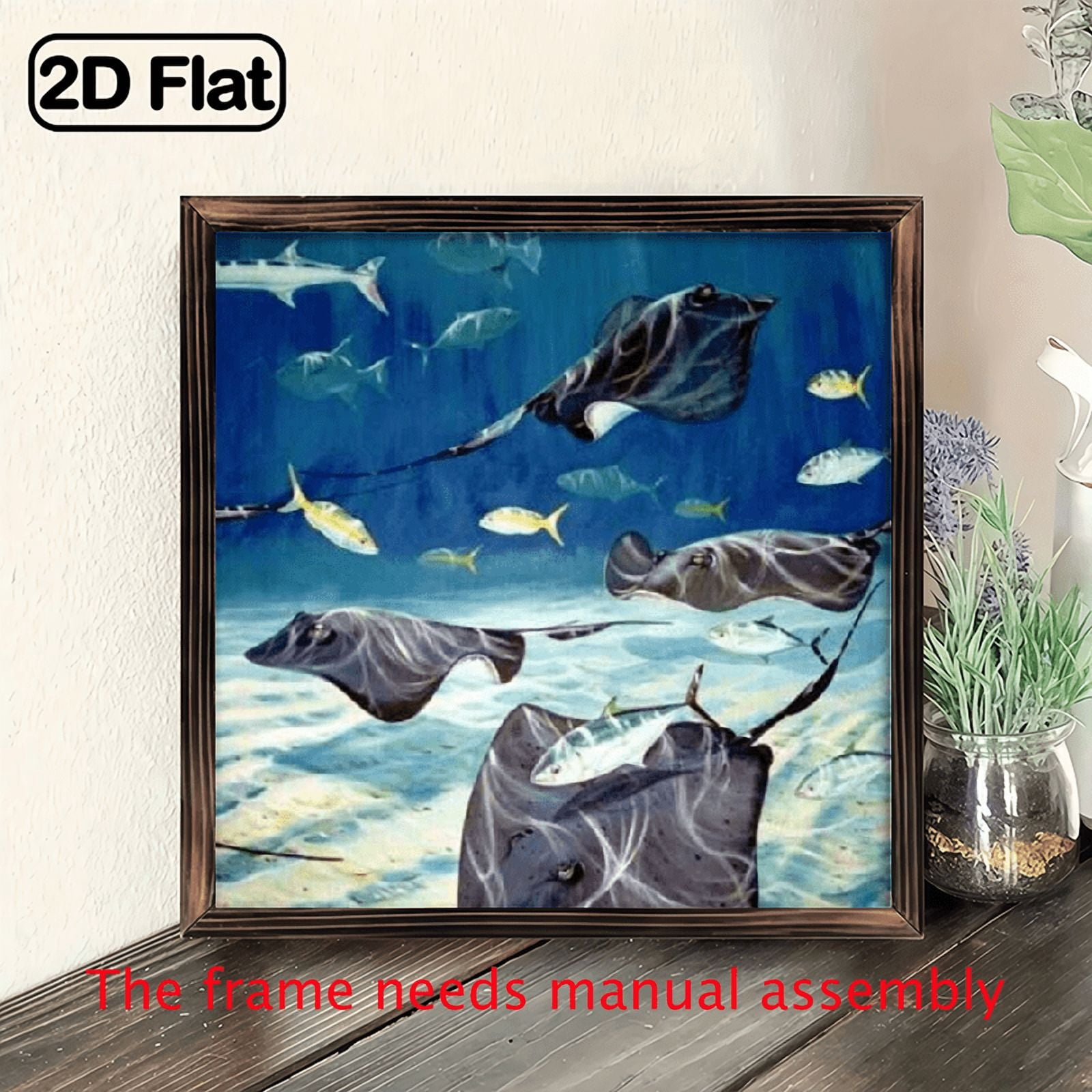 8-inch 2D flat "Deep Sea Devil Fish" themed wooden frame painting ...