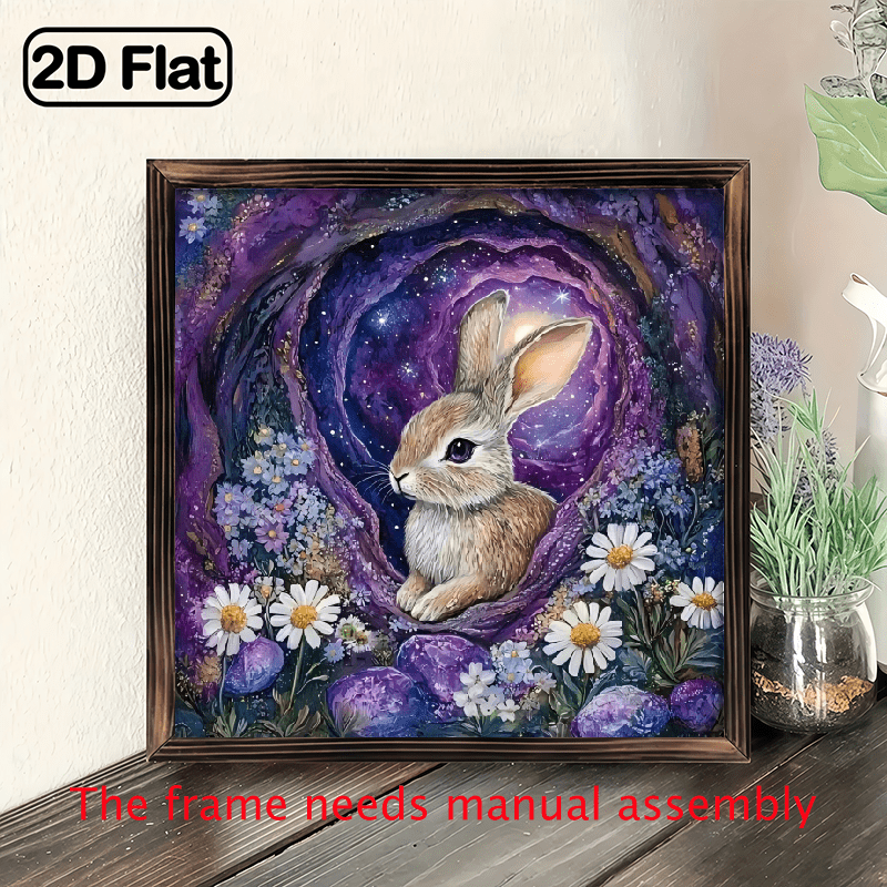 8-inch 2D flat "Dreamy Cave Rabbit" wooden frame painting. Easy to ...