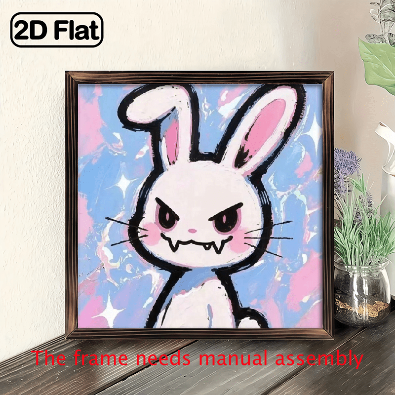 8-inch 2D flat "Evil Rabbit" wooden frame painting, easy to install ...