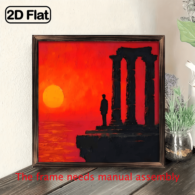 8-inch 2D flat "Far Observer" wooden frame painting, easy to install ...