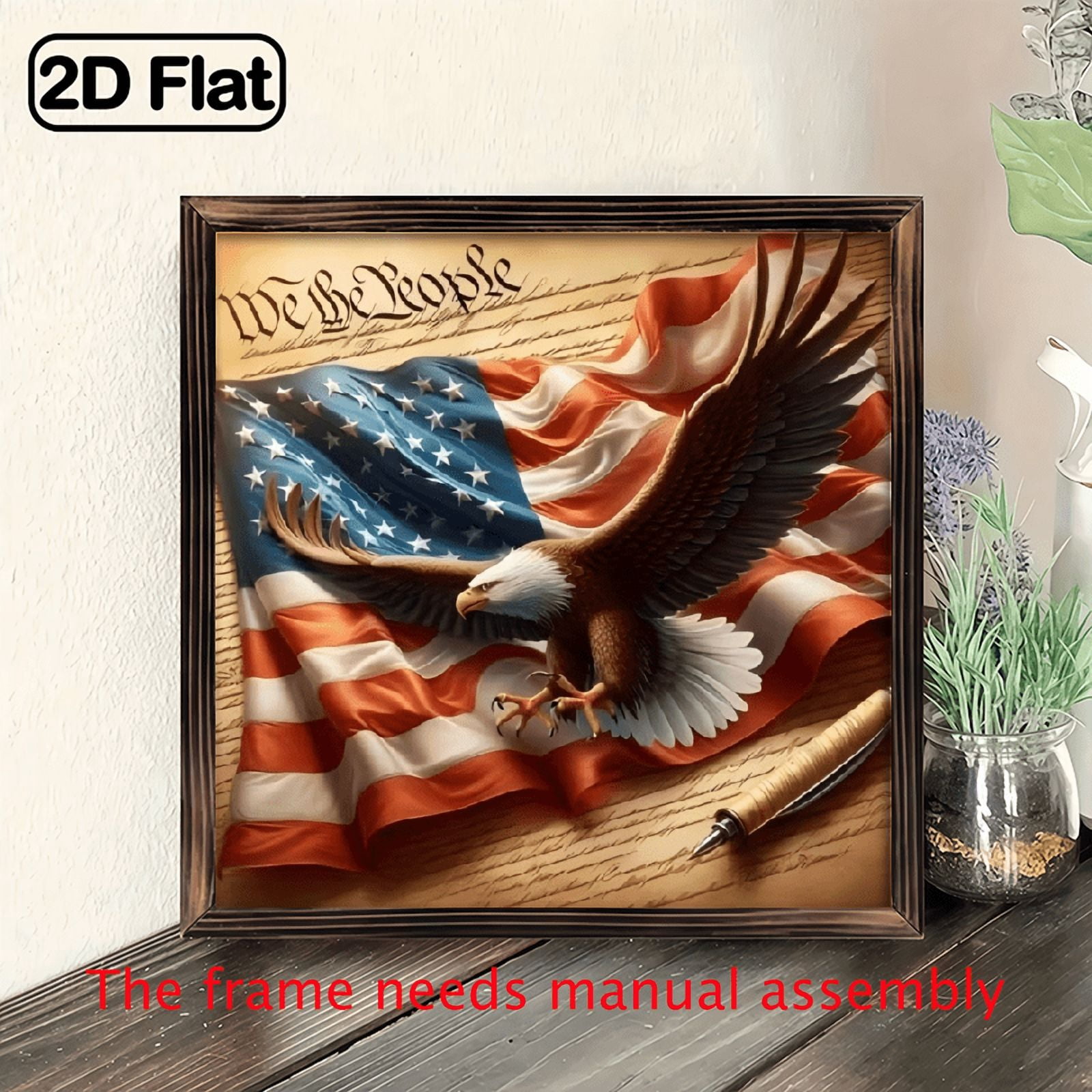 8-inch 2D flat "Flying Eagle" wooden frame painting. Easy to install ...
