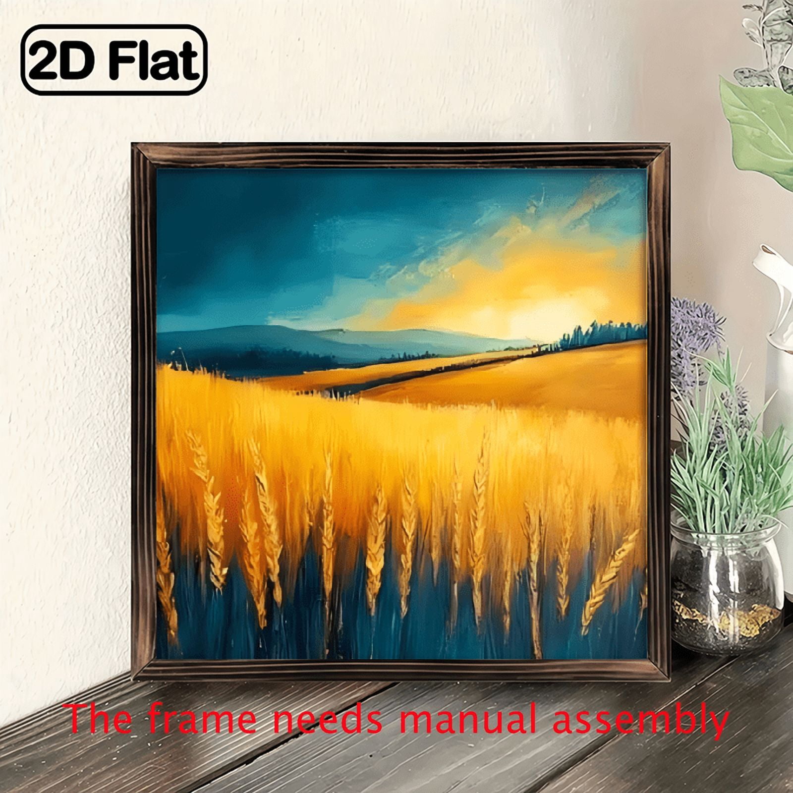 8-inch 2D flat "Golden Wheat Field" themed wooden frame painting ...