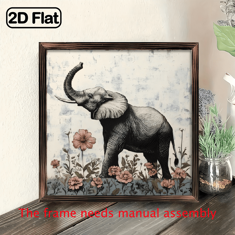 8-inch 2D flat "Happy Elephant" theme wooden frame painting, suitable ...