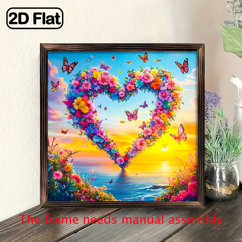 8-inch 2D flat "Heart Garland" wooden frame painting, easy to install ...