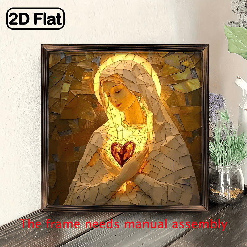 8-inch 2D flat "Heart of Religion" wooden frame painting. Installation ...