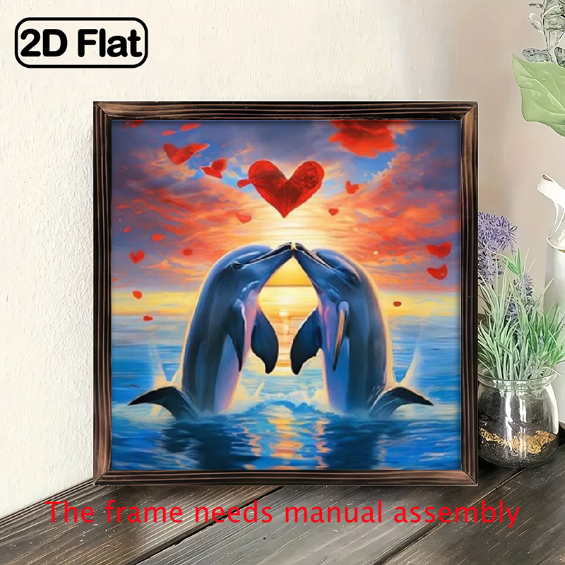 8-inch 2D flat "Love Dolphin" wooden frame painting. Installation is ...
