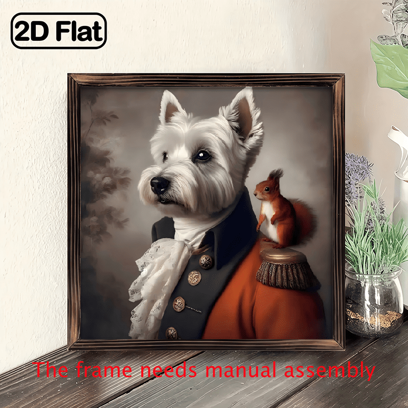 8-inch 2D flat "Respectful Dog" wooden frame painting. Easy to install ...