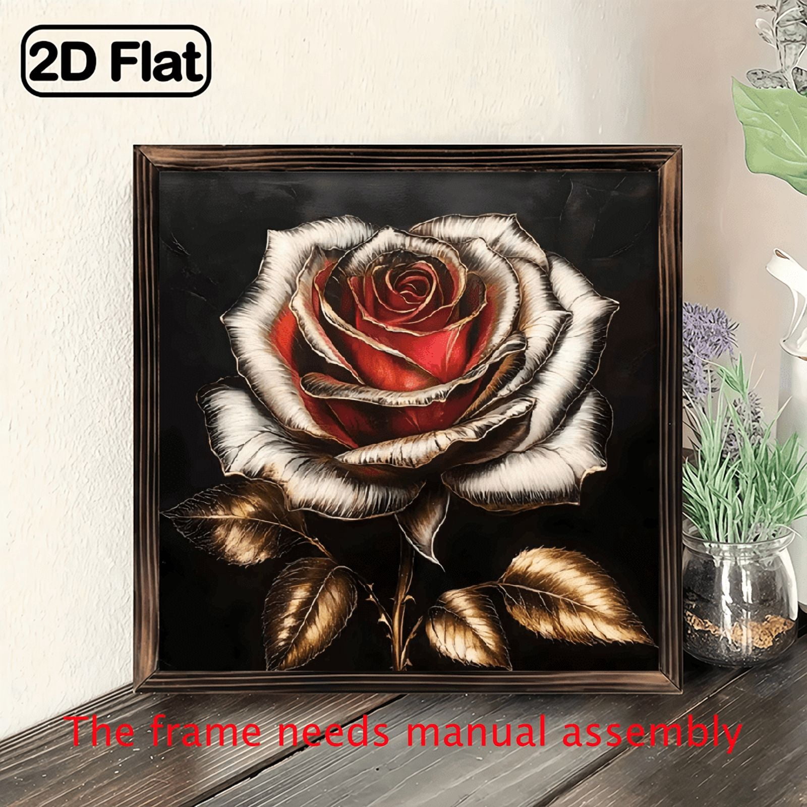 8-inch 2D flat "Rich Rose" wooden frame painting, easy to install, can ...