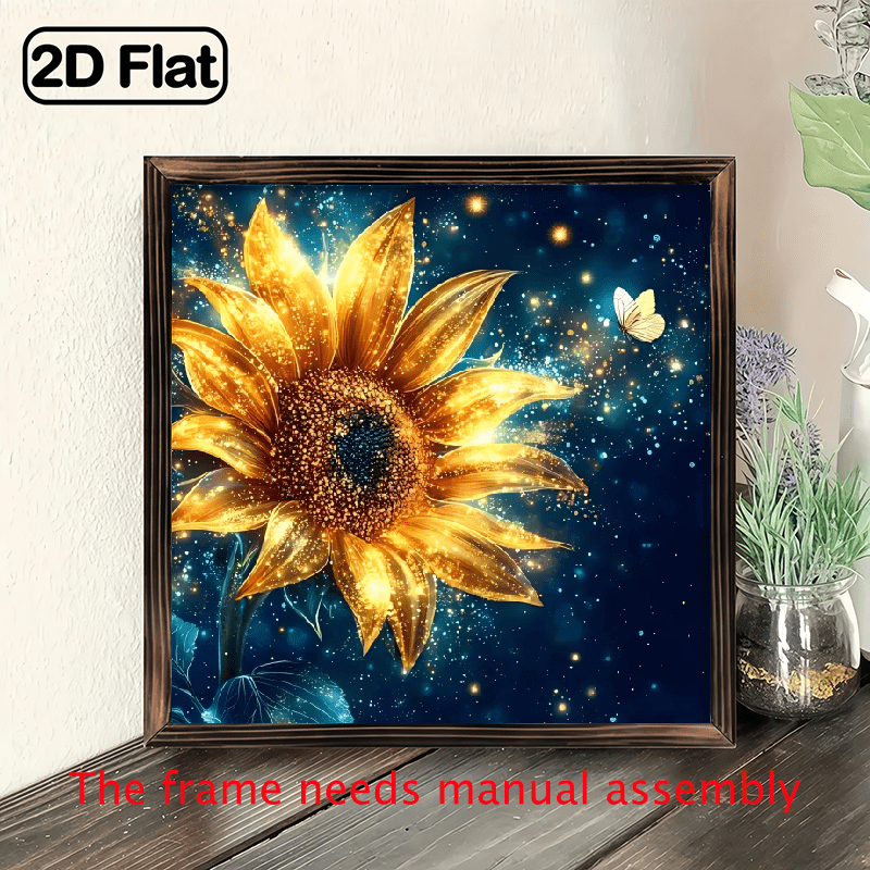 8-inch 2D flat "Shining Sunflowers" theme wooden frame painting ...