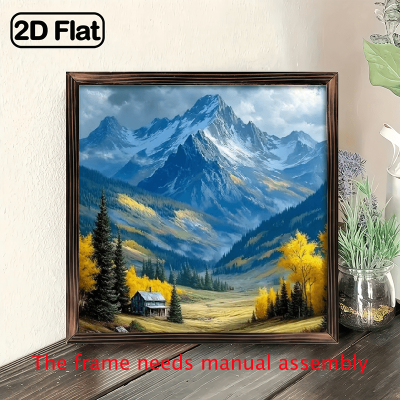 An 8-inch 2D flat "Snow Mountain Forest" themed wooden frame painting ...