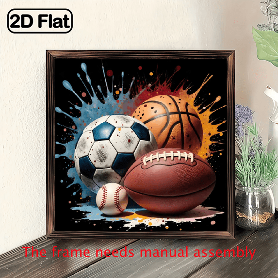 8-inch 2D flat "Sports" wooden frame painting. Easy to install. Can be ...