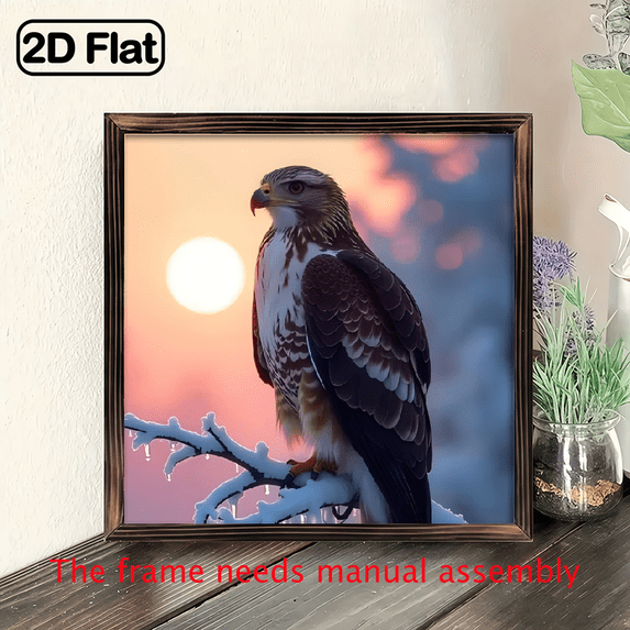 8-inch 2D flat "Standing Eagle" wooden frame painting. Installation is ...
