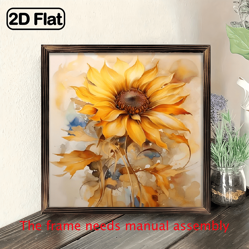 8-inch 2D flat "Sunflower" wooden frame painting, easy to install, can ...
