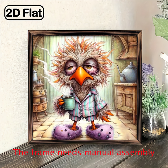 8-inch 2D flat "Tired Chicken" themed wooden frame painting. Suitable ...