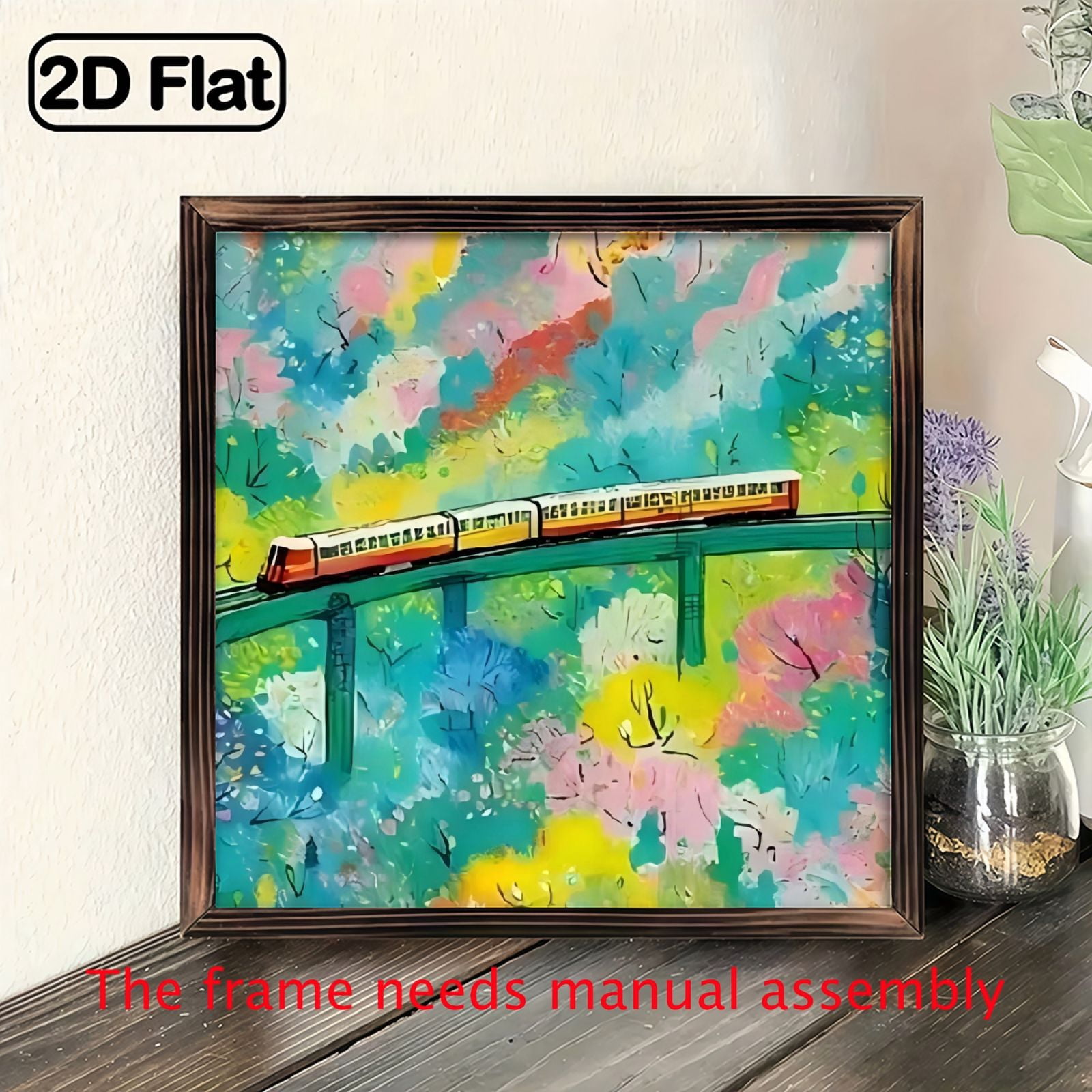 8-inch 2D flat "Train Passes Through Colorful Forest" themed wooden ...