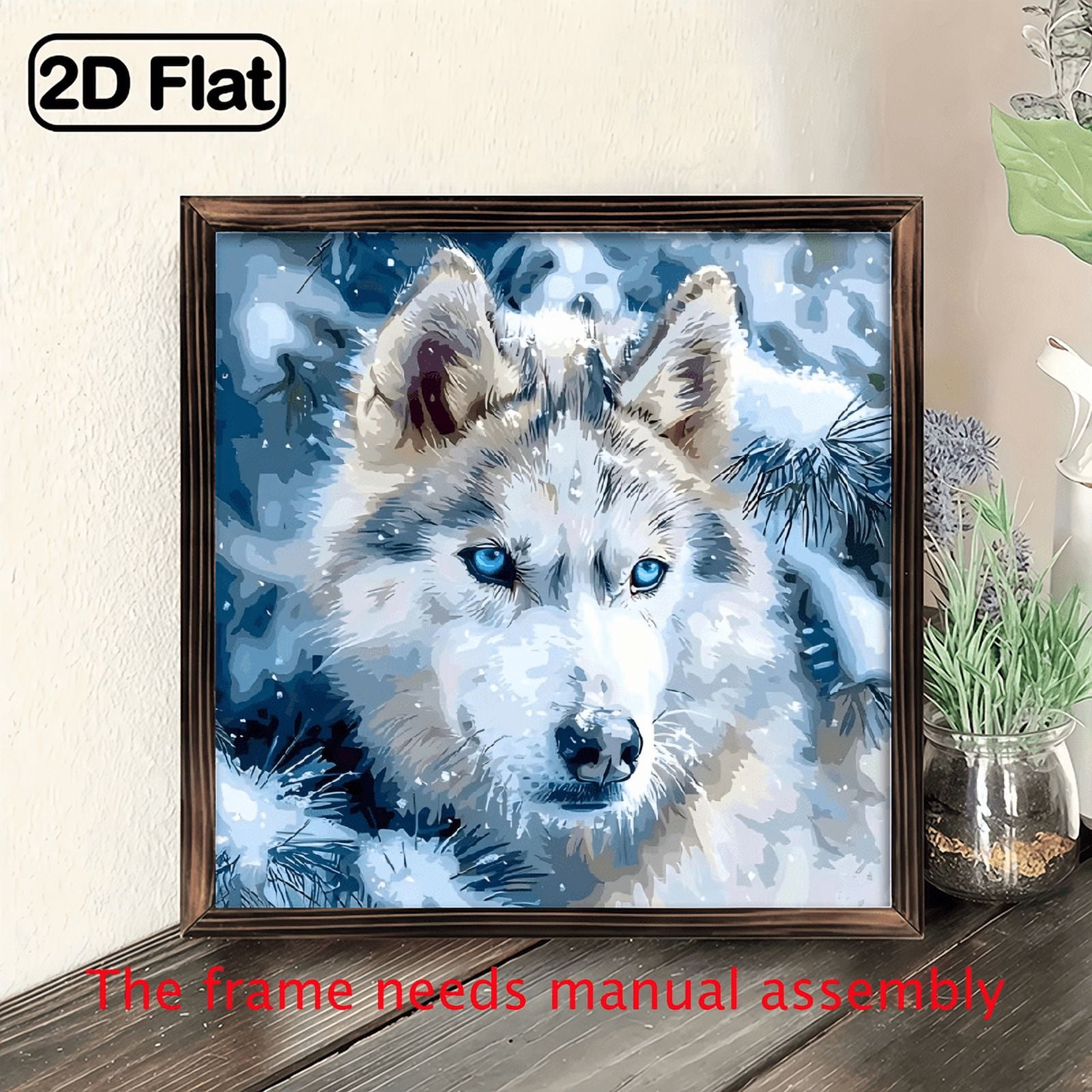 8-inch 2D flat "Wise Wolf" wooden frame painting. Installation is ...
