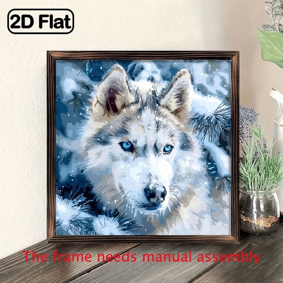 8-inch 2D flat "Wise Wolf" wooden frame painting. Installation is ...