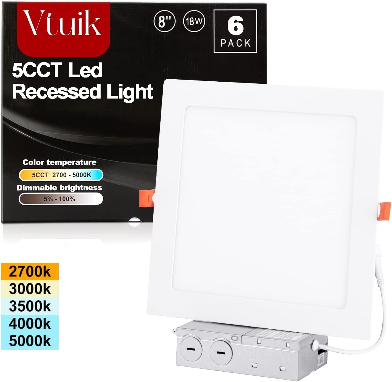 8 Inch 6 Pack 18w Dimmable Square Led Can Light Retrofit With Junction