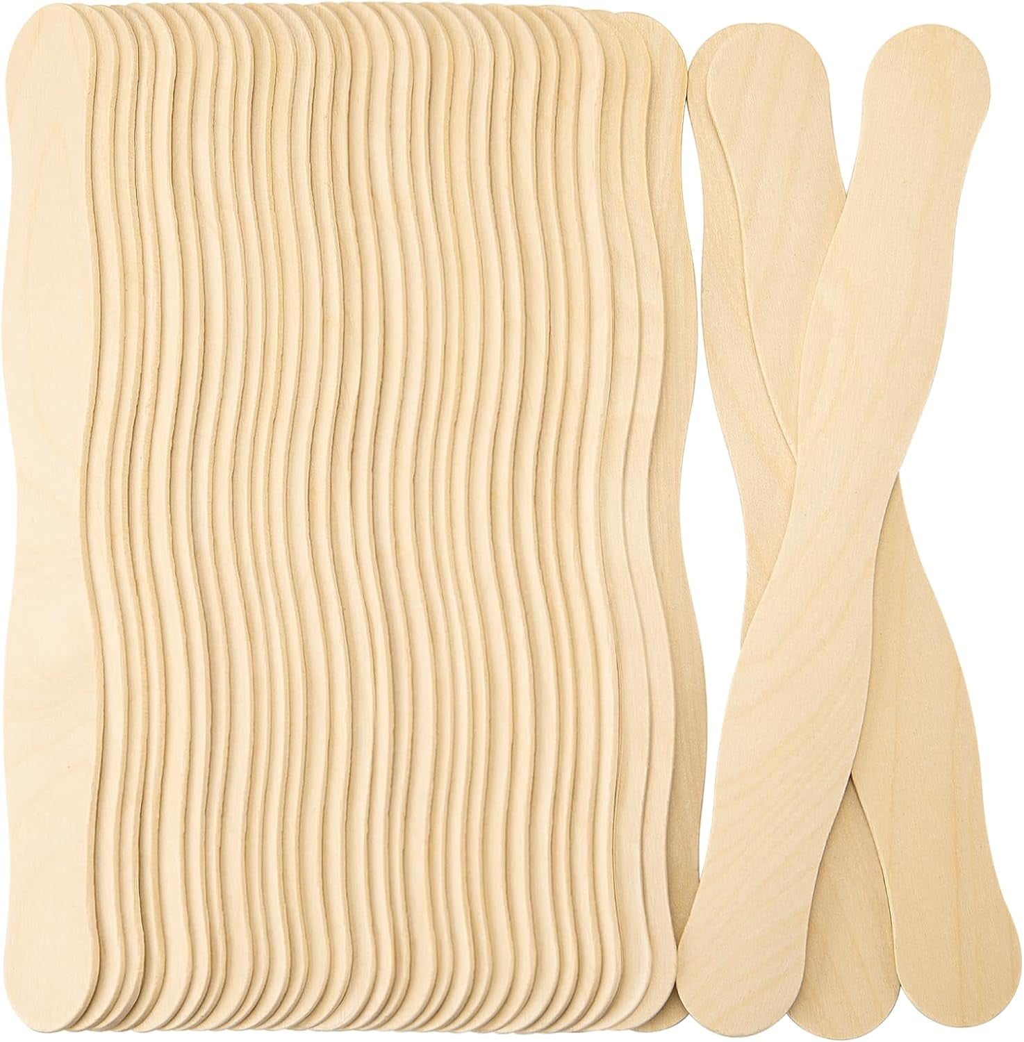 8 inch Craft Sticks, 50 Pack Wood Wavy Sticks, Fan Handles, Large ...