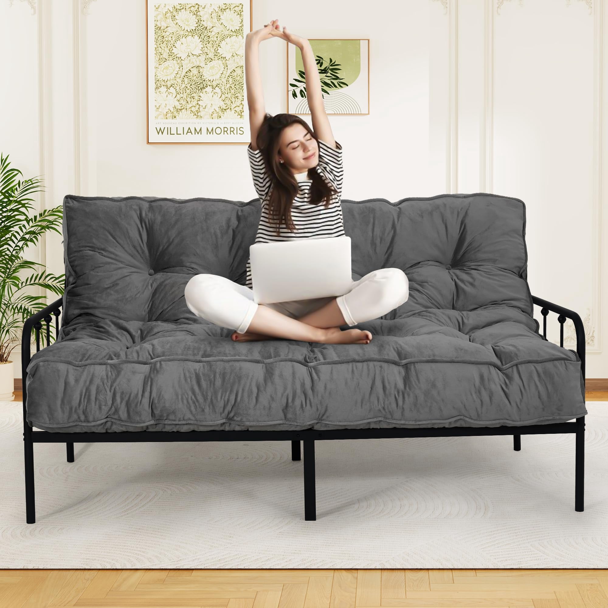 8-inch Futon Mattress Queen Size, Thick Futon Sofa Couch Bed Foldable ...