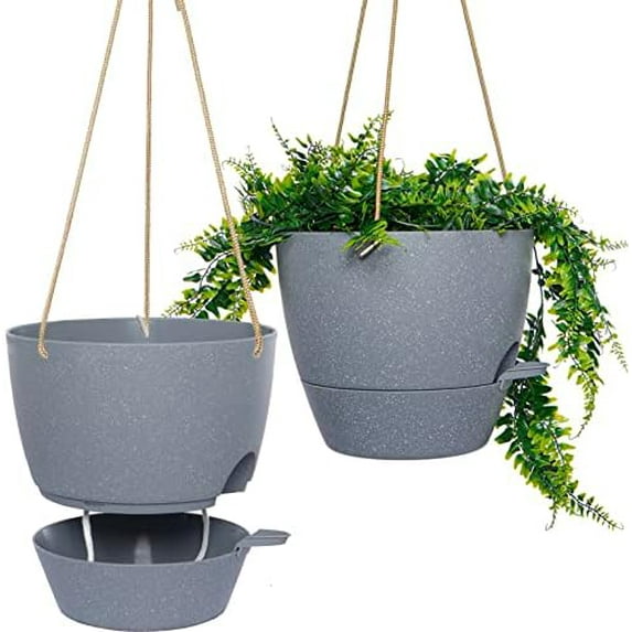 8 inch Hanging Planters, 2 Pack Self Watering Hanging Pots with 20oZ ...
