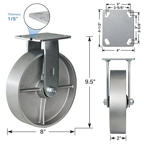 8 inch Industrial Casters, Semi Steel Cast Iron Casters Heavy Duty ...