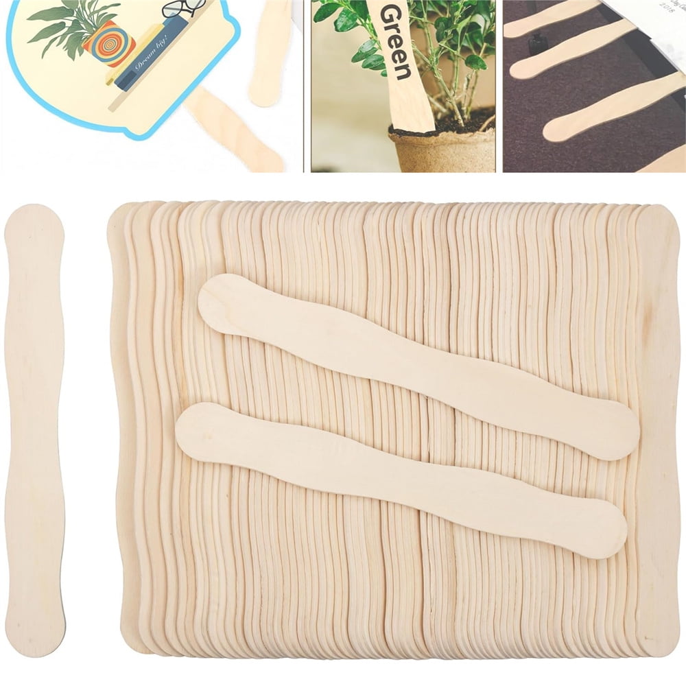 8 inch Jumbo Craft Sticks,100 Pcs Wood Wavy Sticks,Wooden Fan Handles ...