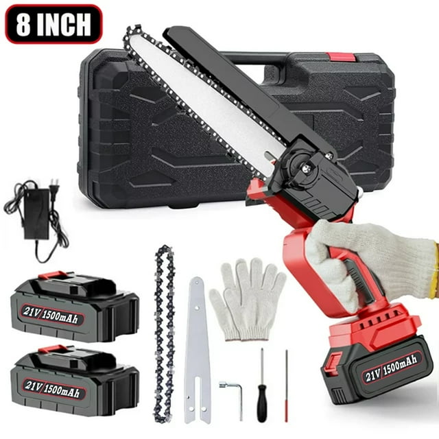 8 inch Mini Chainsaw, Cordless Portable Chainsaw with 2*1500mAh Battery ...