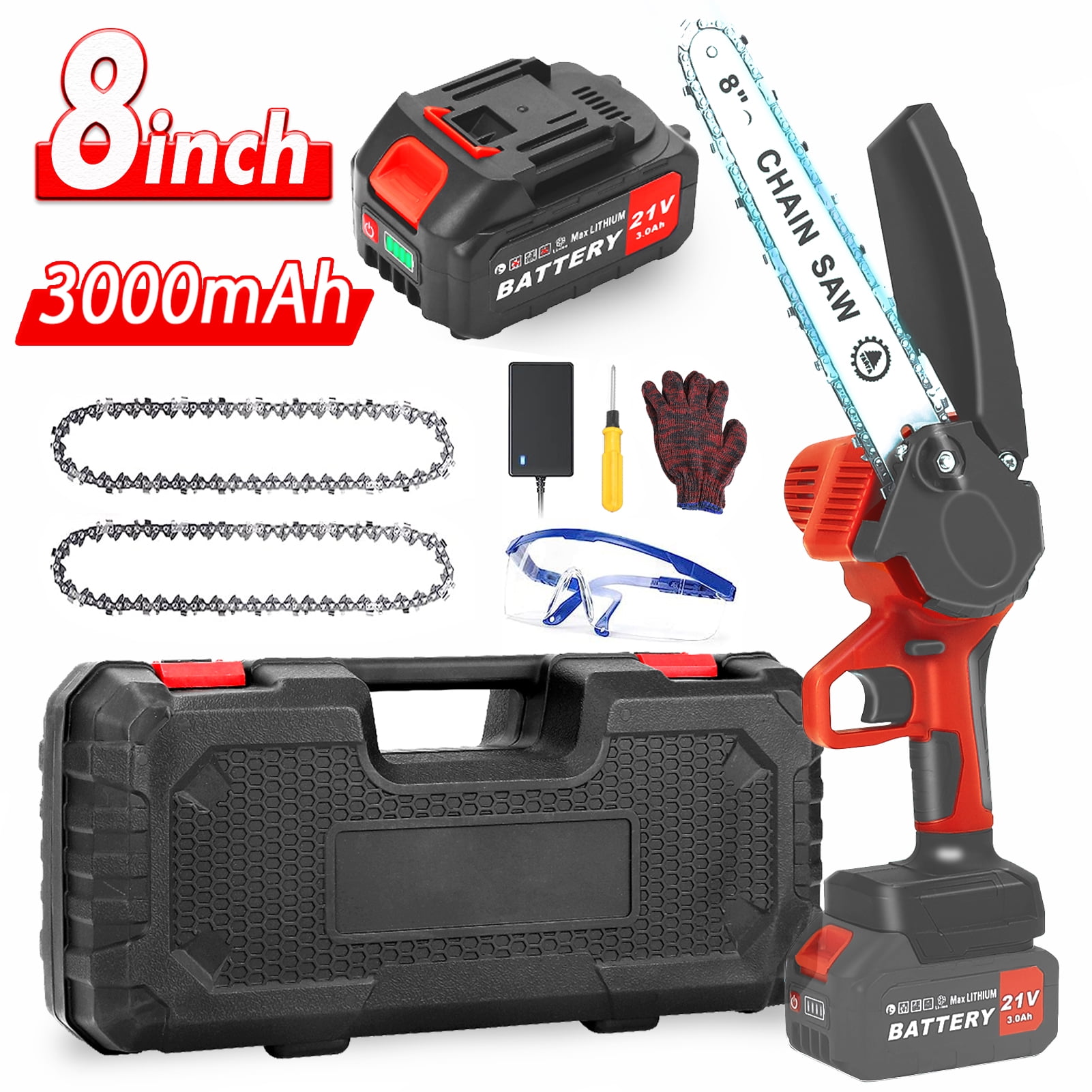 8 inch Mini Chainsaw Cordless with 2 Chains and 3.0Ah Battery, Tanbaby ...