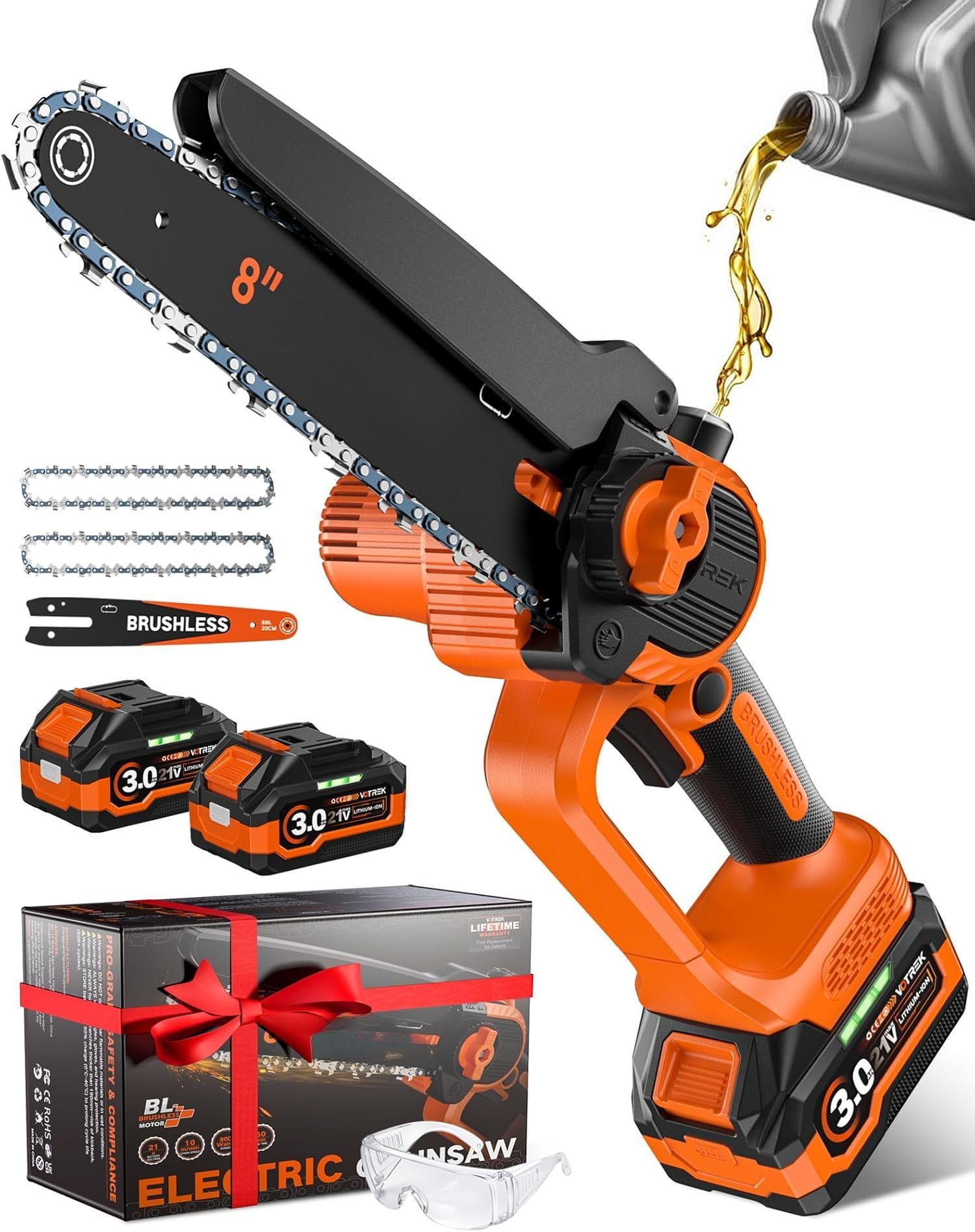 8 inch Mini Cordless with 2x3.0AH - Brushless Handheld Small Chain for ...