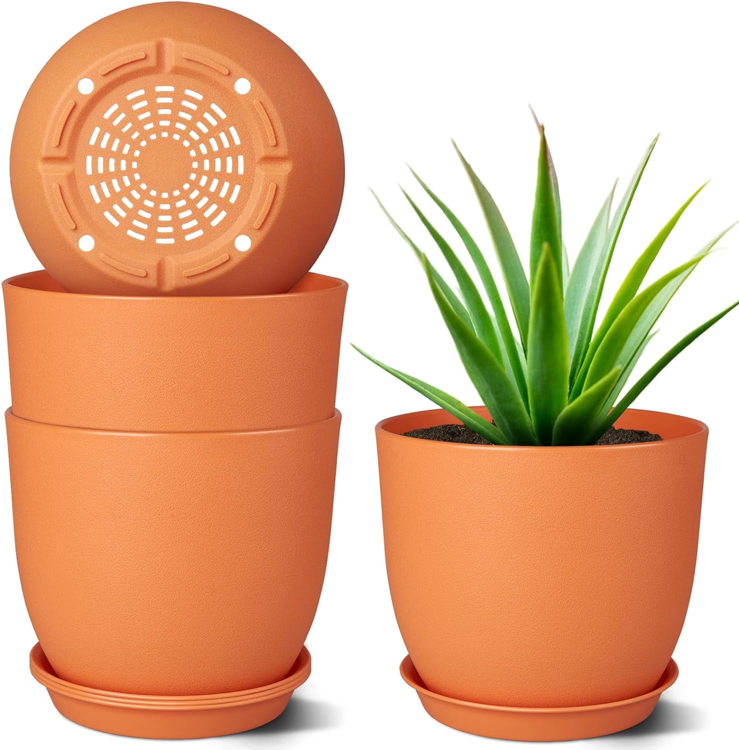 8 inch Plant Pots Set of 4 Pack, Plastic Planters with Drainage Holes ...