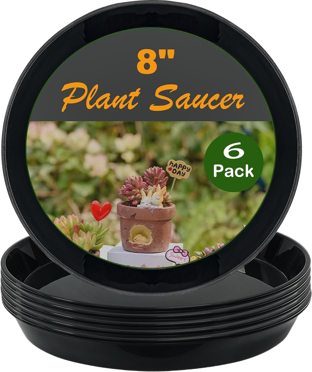8 inch Plant Saucers Tray, 6 Pack Plastic Drainage Trays for Indoor ...