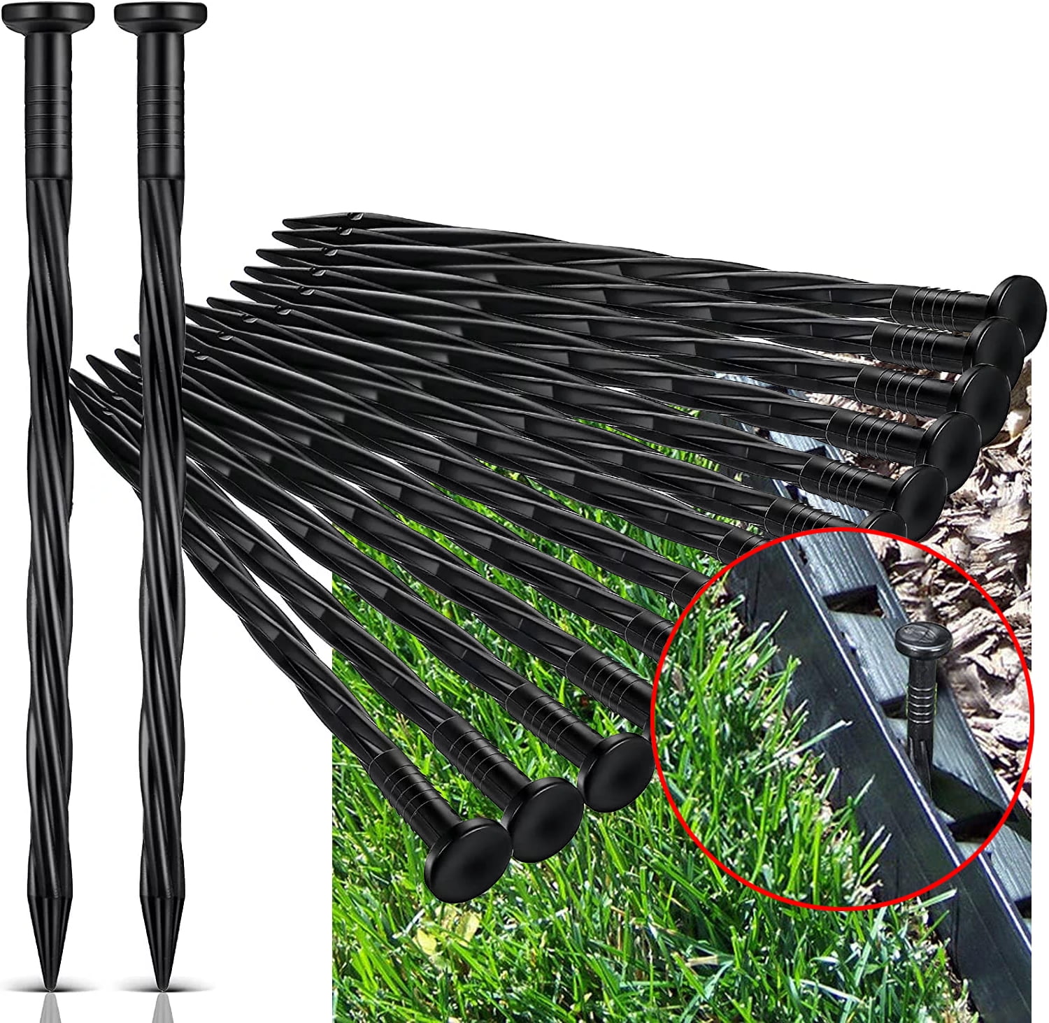 8-inch Plastic Edging Stakes Pin Nails - Spiral Nylon No Dig Landscape ...