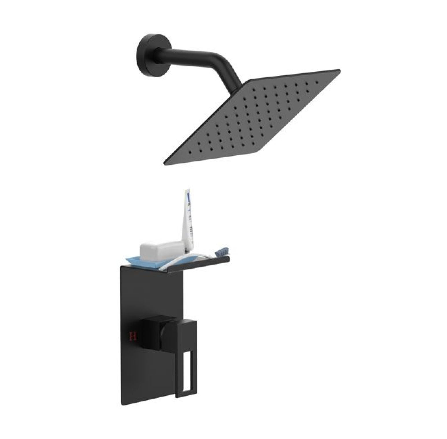 8-inch Rain Set Matte Black - Complete Shower System with Shelf ...