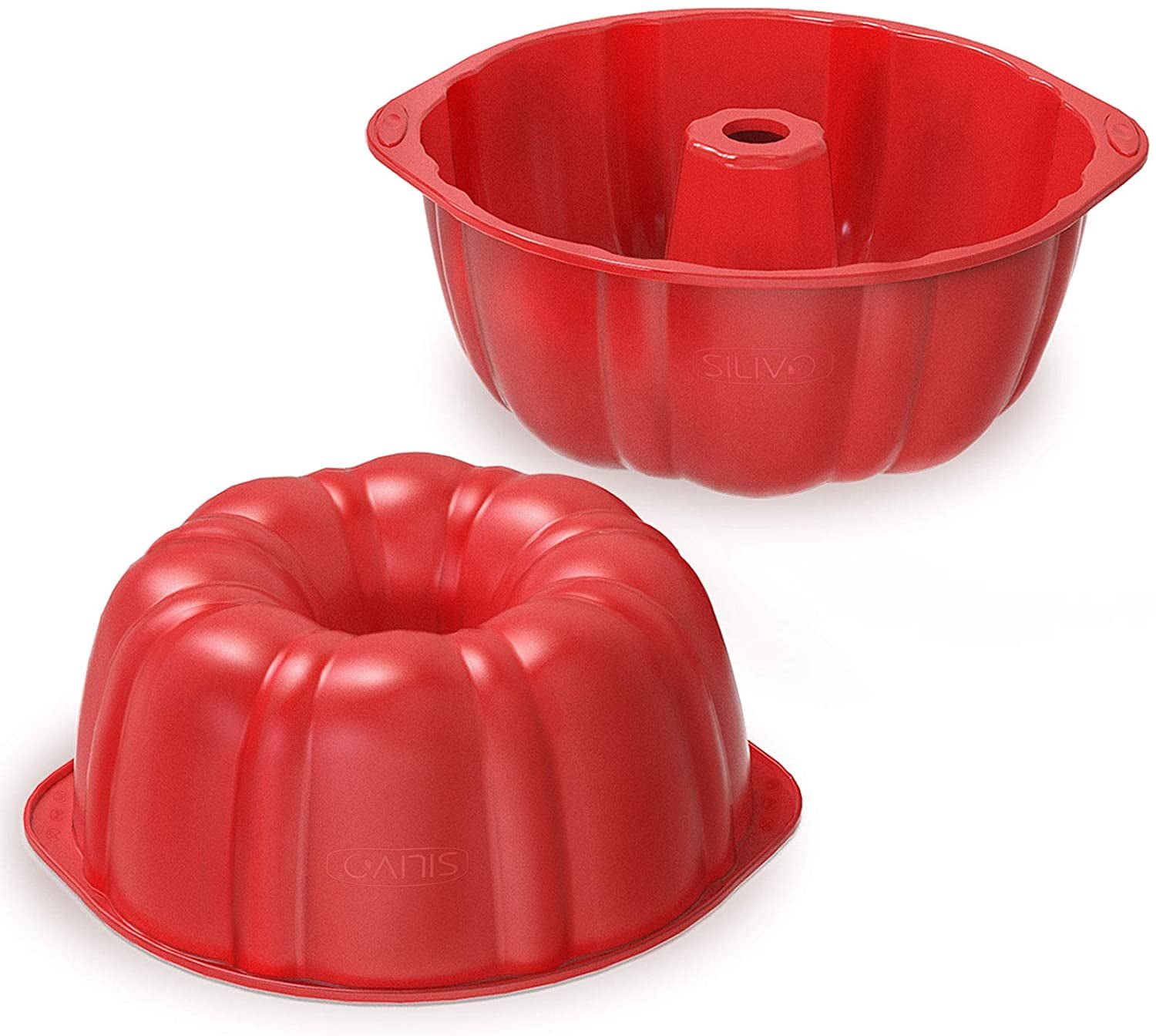 8 inch Silicone Bundt Cake Pans (2 Pack) - 6 Cup Nonstick Heart Shaped ...