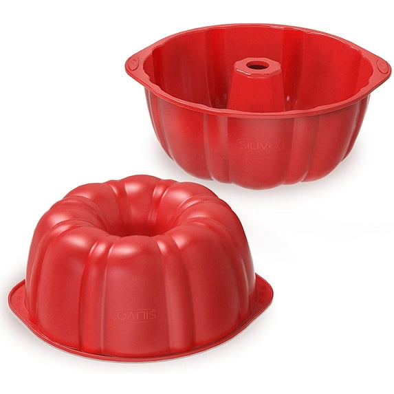 8 inch Silicone Bundt Cake Pans (2 Pack) - 6 Cup Nonstick Heart Shaped ...