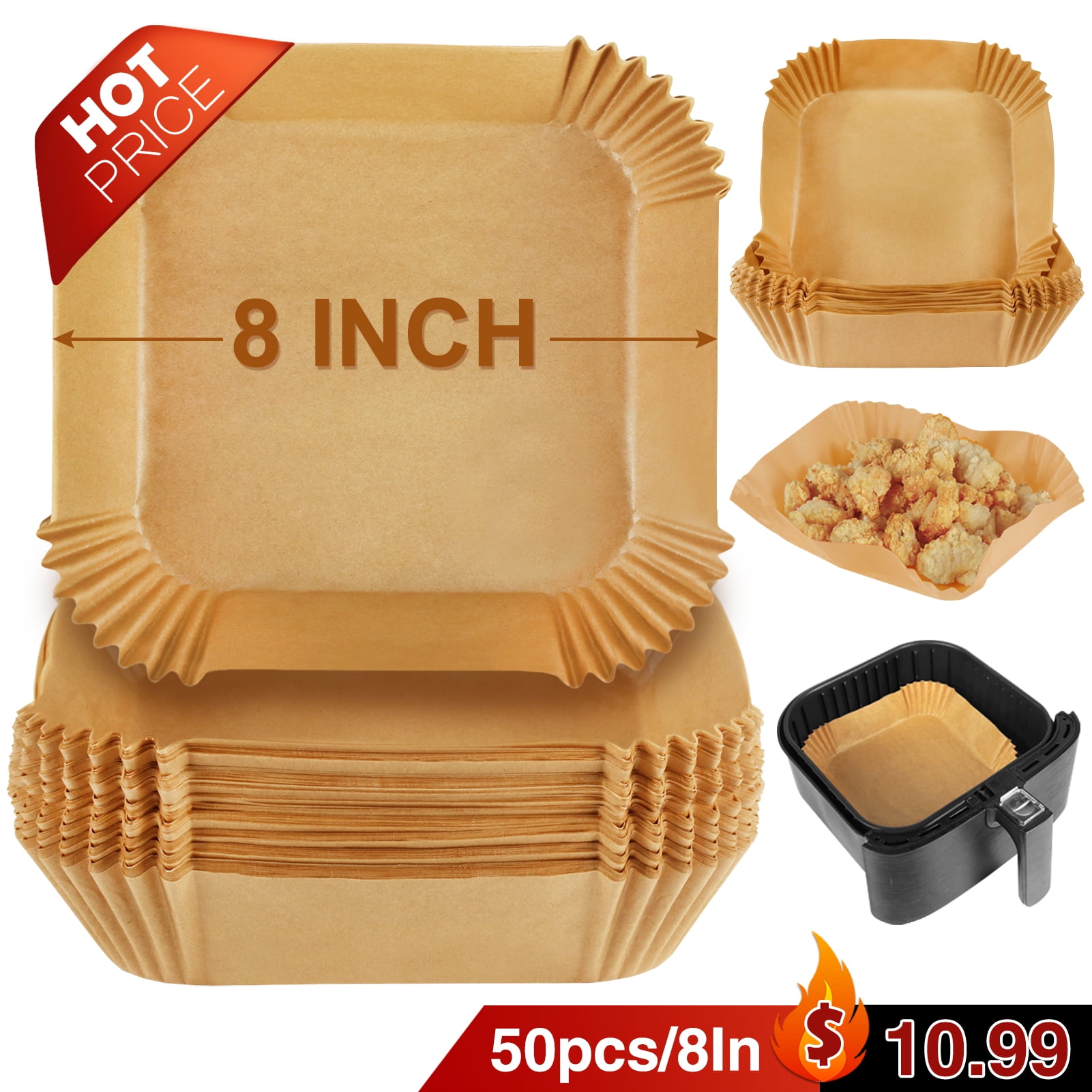 Disposable 8-Inch Square Air Fryer Cooking Paper, Liners for Baking ...