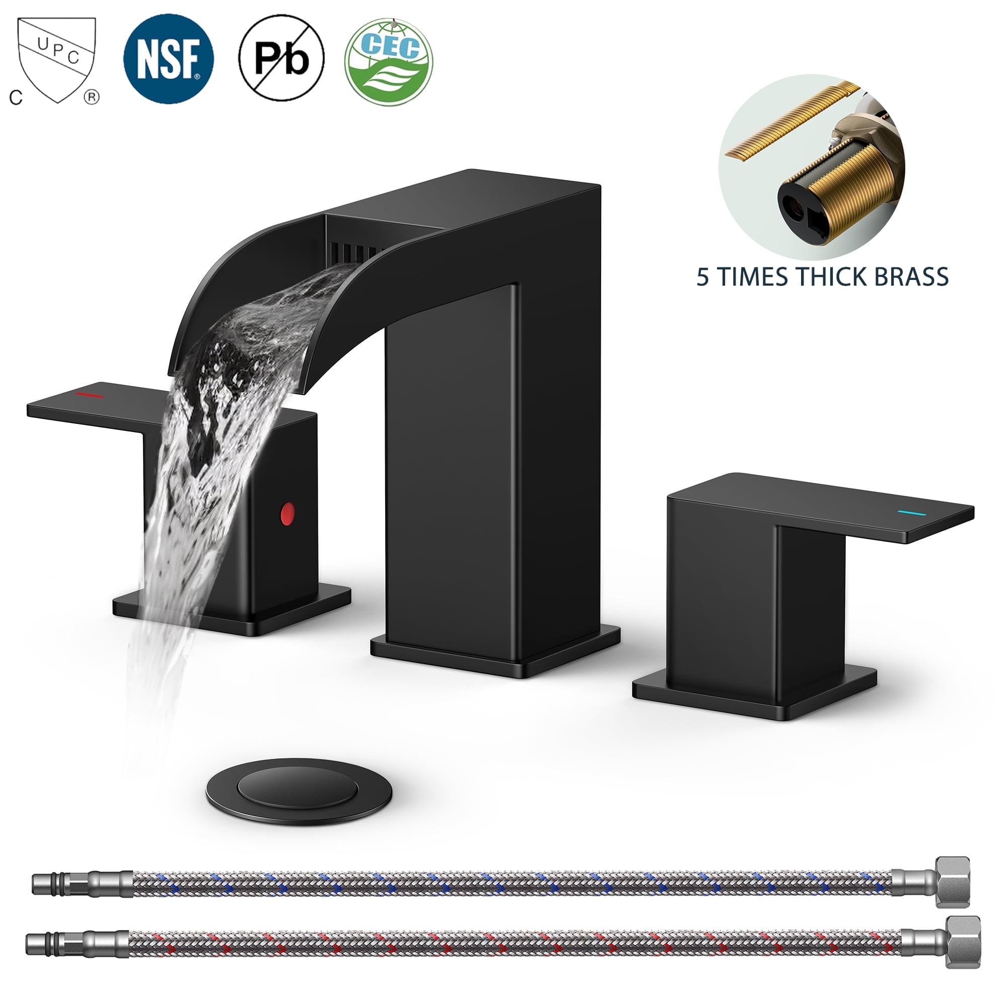 8 inch Waterfall Bathroom Faucet 3 Hole Matte Black Bathroom Sink ...