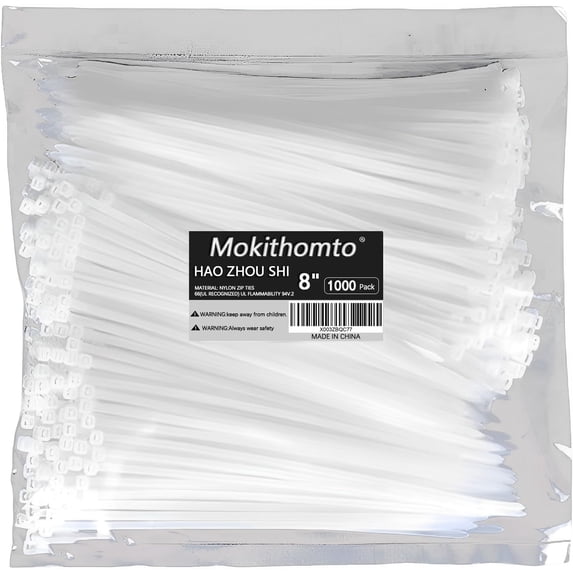 8-inch white zip ties (1000 pack) heavy duty self-locking transparent ...