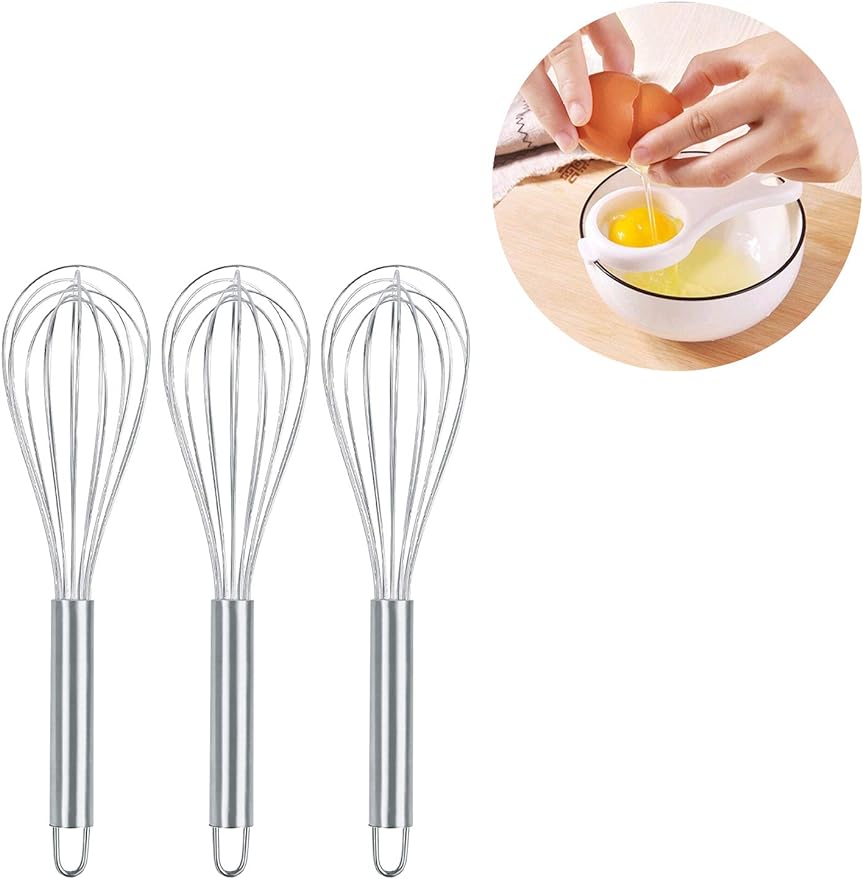 8 inches 3 Pack Wire Whisks for Household Purposes Pack of Stainless ...