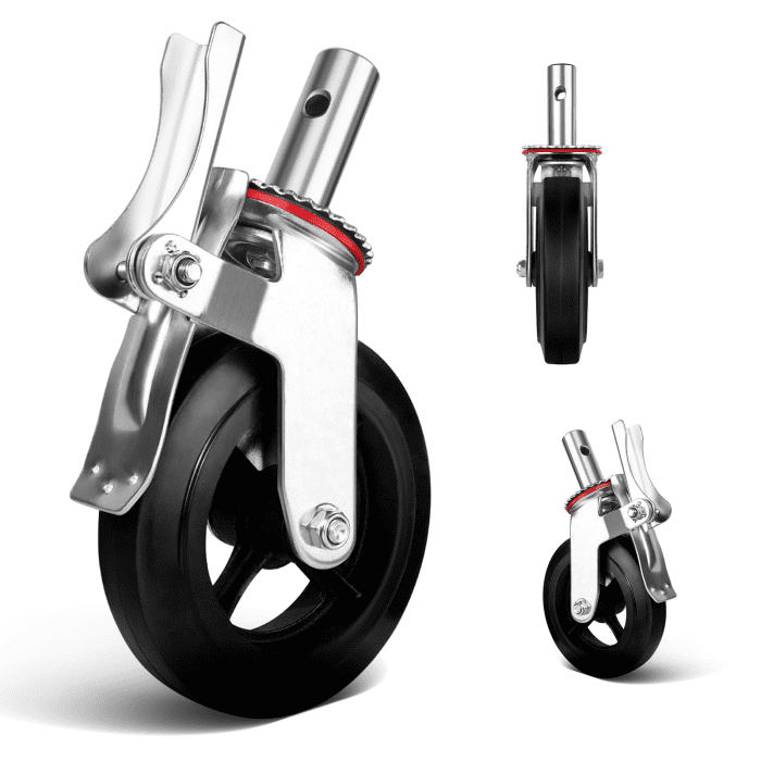 8 inches Rubber Swivel Stem Casters with Brake, 360° Rotation, Dual ...