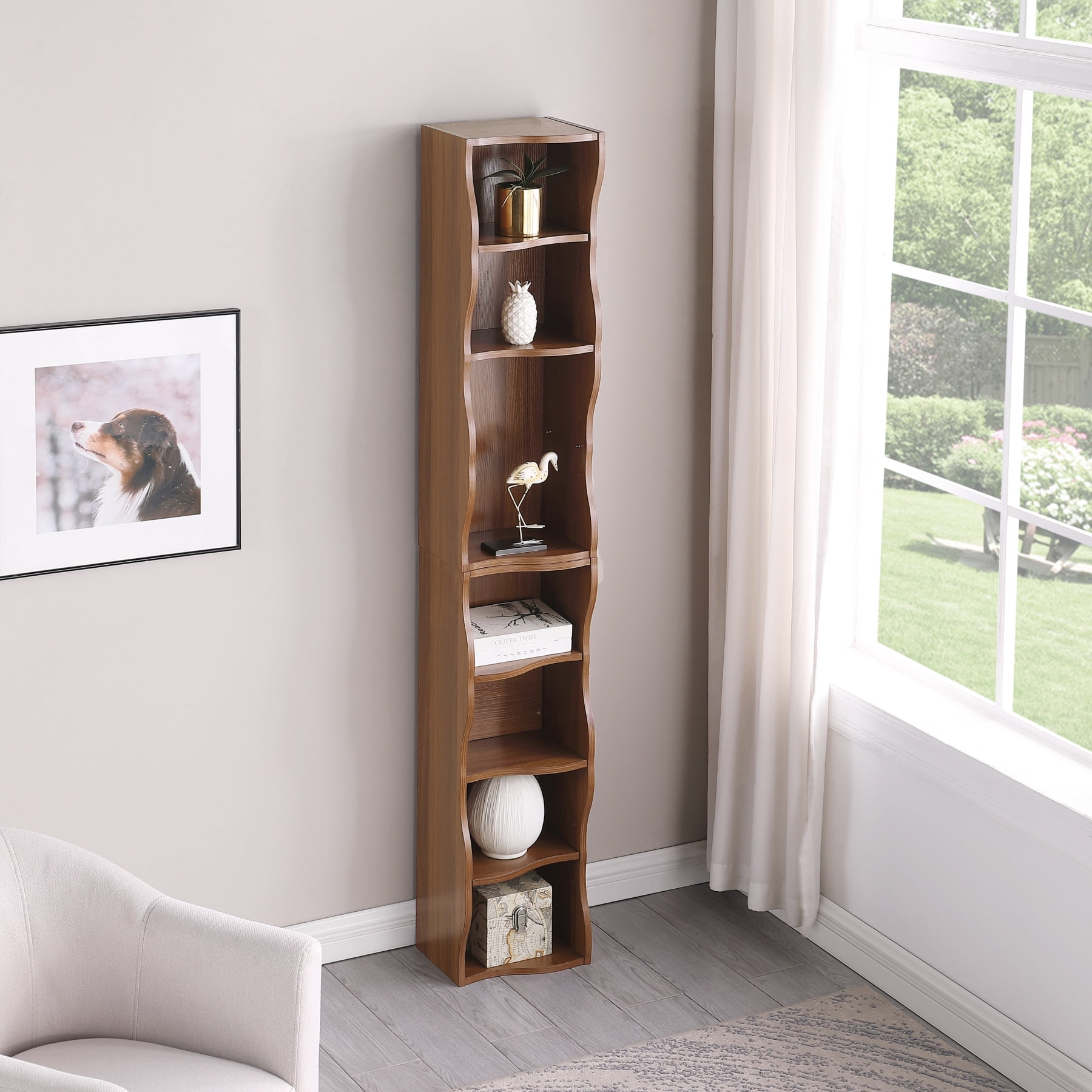 8 layer Tall Narrow Bookshelf with Adjustable Shelf ,Ultra Thin with ...