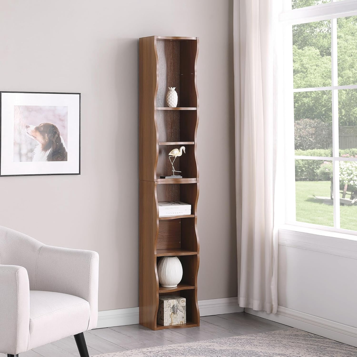8-layer adjustable shelf ultra-thin bookshelf with a wavy border design ...