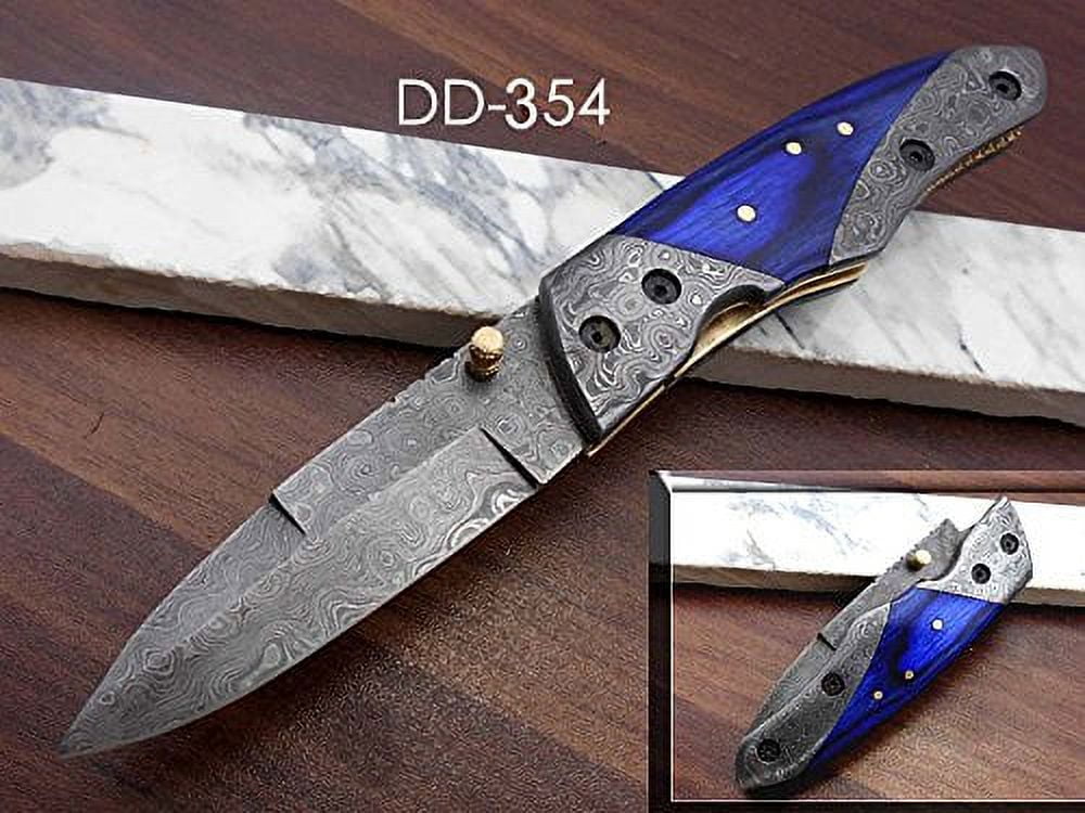 8" long Folding Knife with pocket clip, Hand forged Damascus steel 3.5 ...
