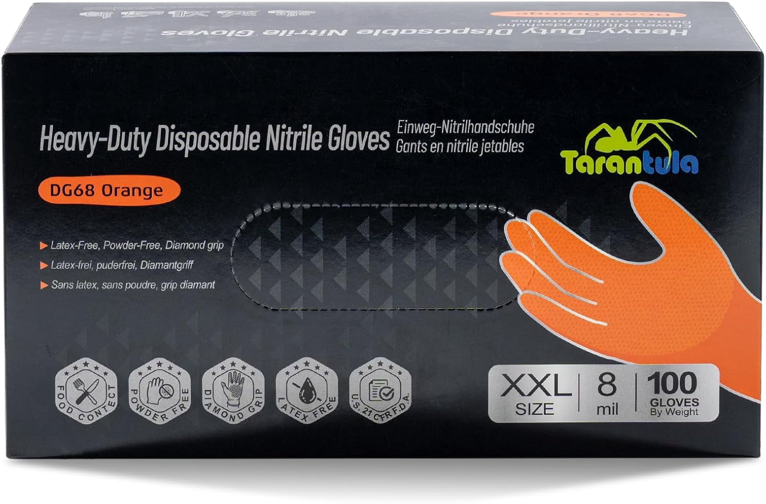 8-mil Disposable Nitrile Gloves, Heavy-Duty Fully Diamond Textured ...