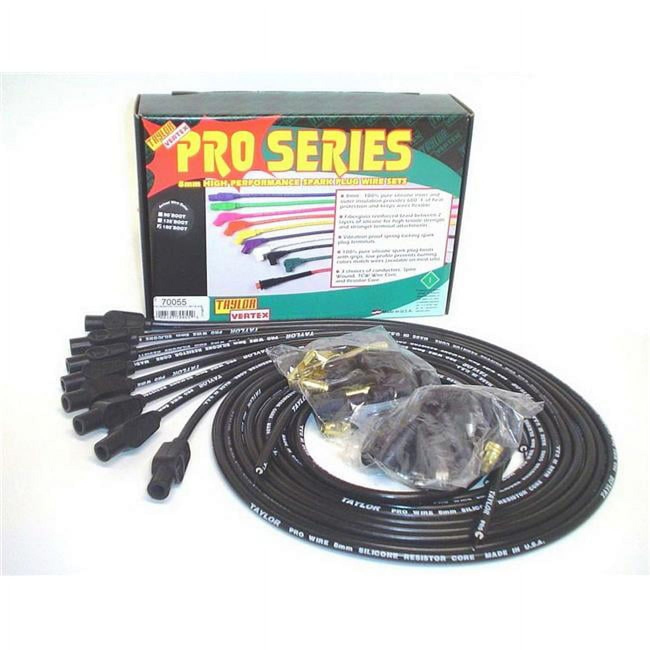 8 mm Pro Wires Universal Spark Plug Wire Set - Black - Resistor Core ...