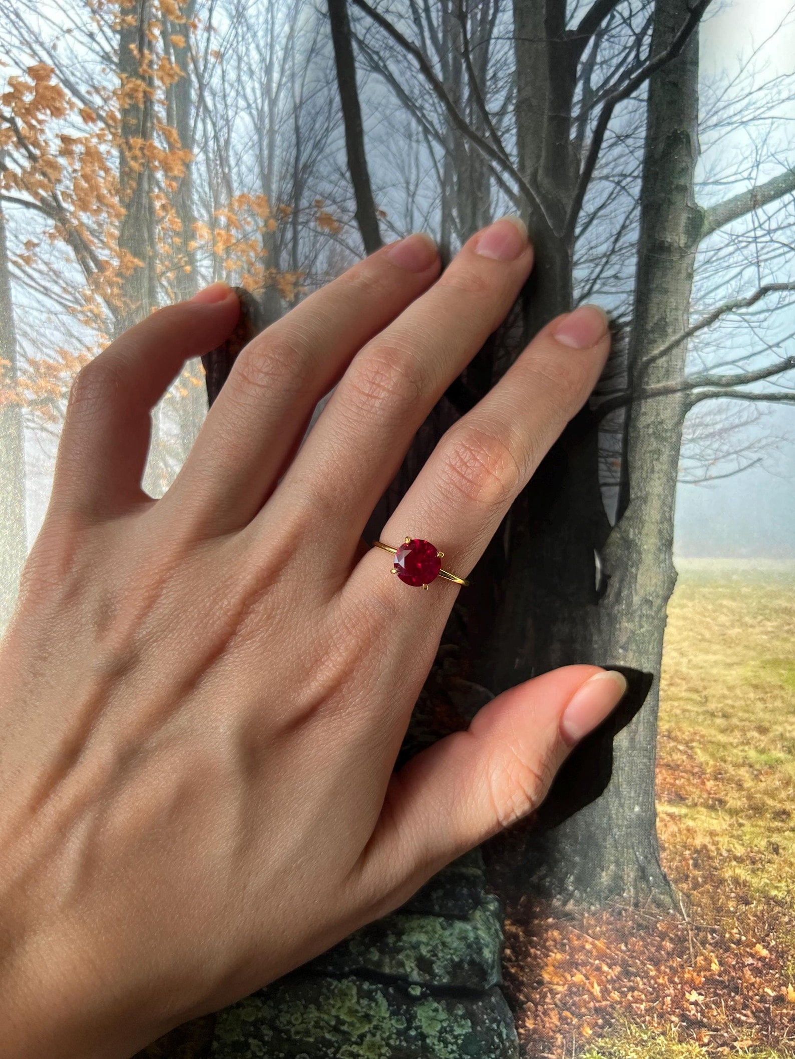 8 mm Ruby Solitaire Ring, Round Cut Ring, July Birthstone Ring, Gold ...